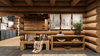 log cabin office background